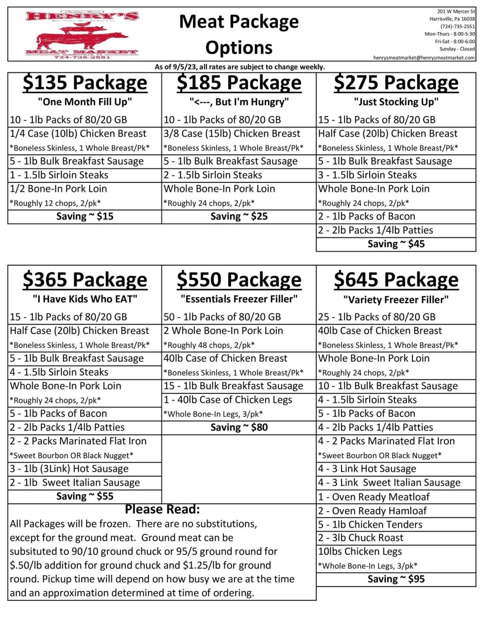 Meat Package Options | Henry's Meat Market