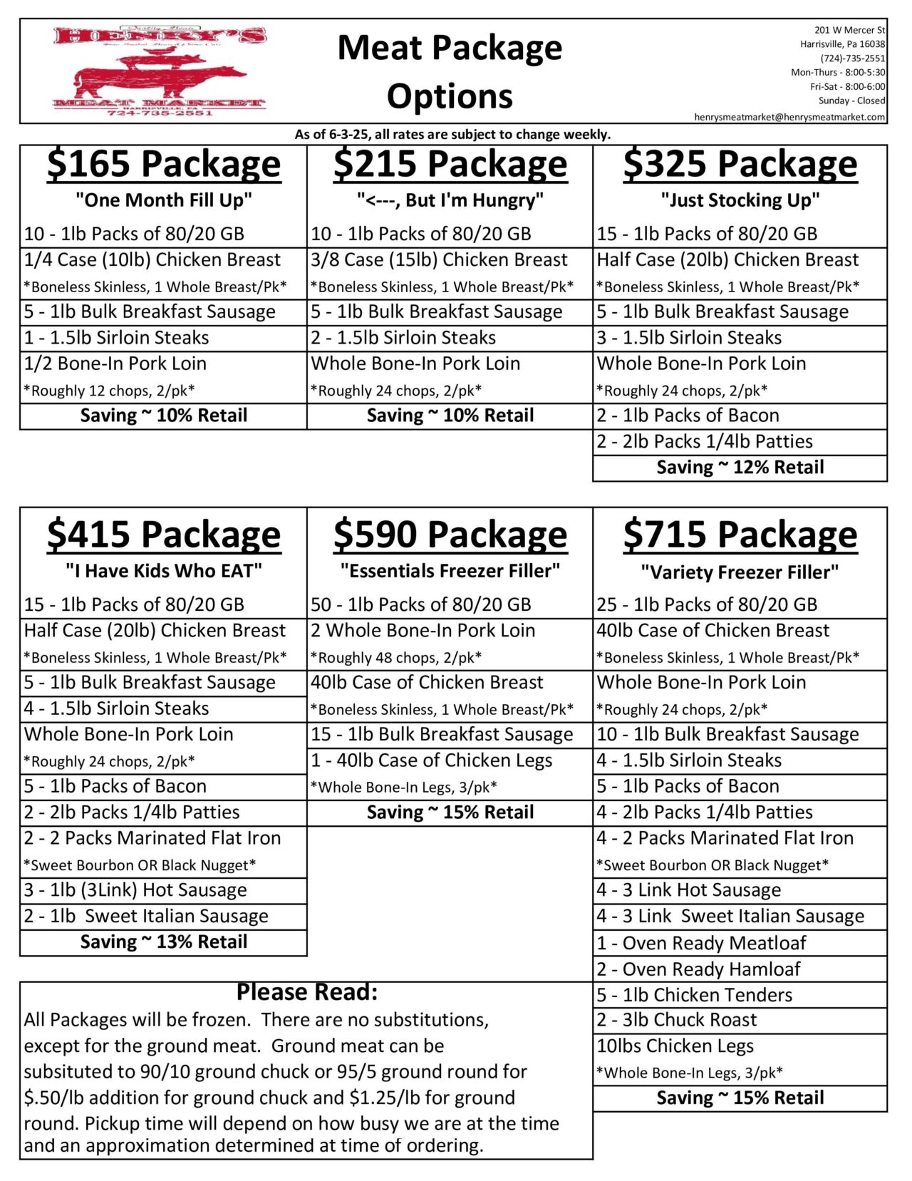 Meat Package Options | Henry's Meat Market